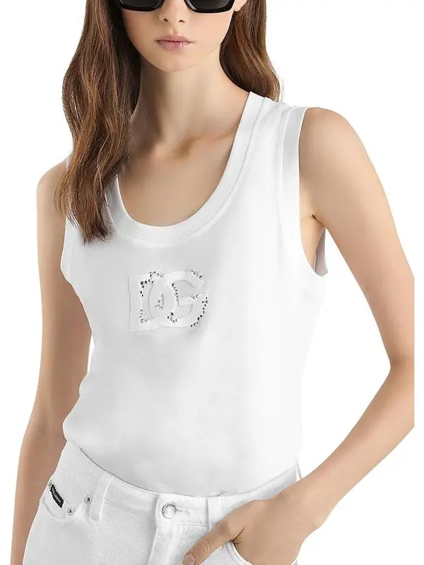 Dolce & Gabbana Sequin Logo Jersey Tank Top - Optical White