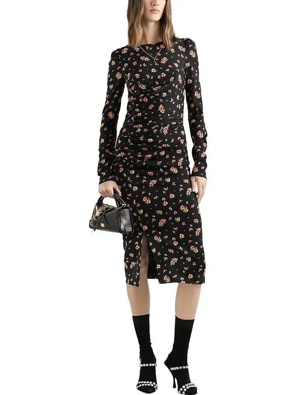 Dolce & Gabbana Floral Print Charmeuse Midi Dress - Black Print