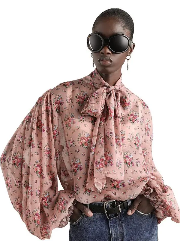 Dolce & Gabbana Silk Floral Bouquet Chiffon Top - Pink Print
