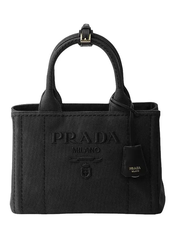 Prada Jardiniere Small Cotton Canvas Tote - Black