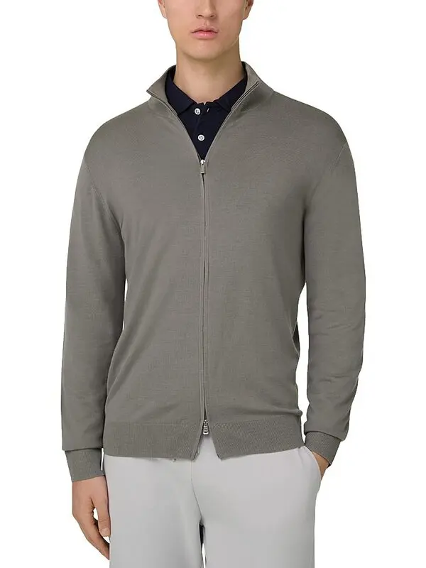 Boggi Milano Superfine Full Zip Merino Wool Jumper - Mud