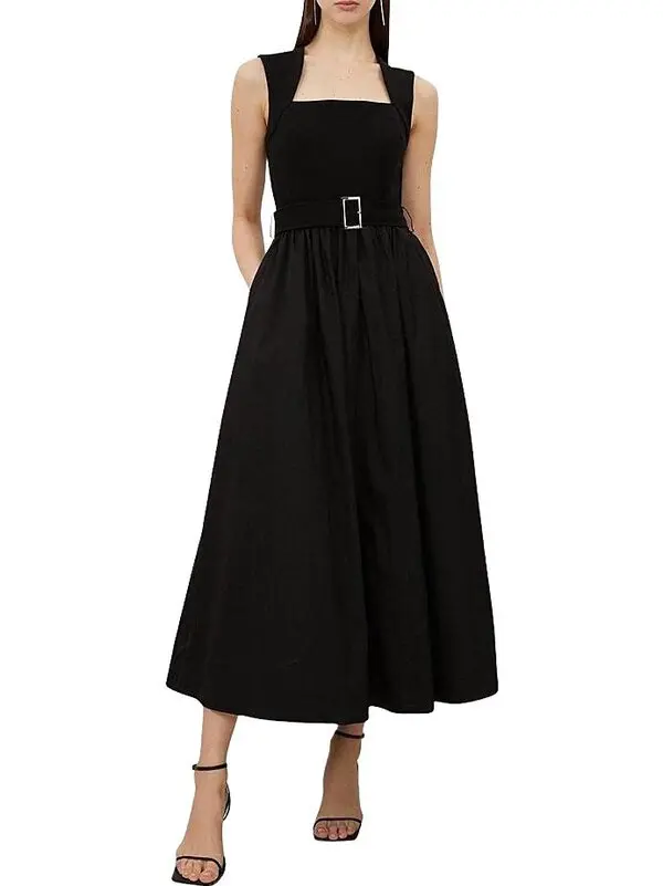 Karen Millen Square Neck Belted Maxi Dress - Black