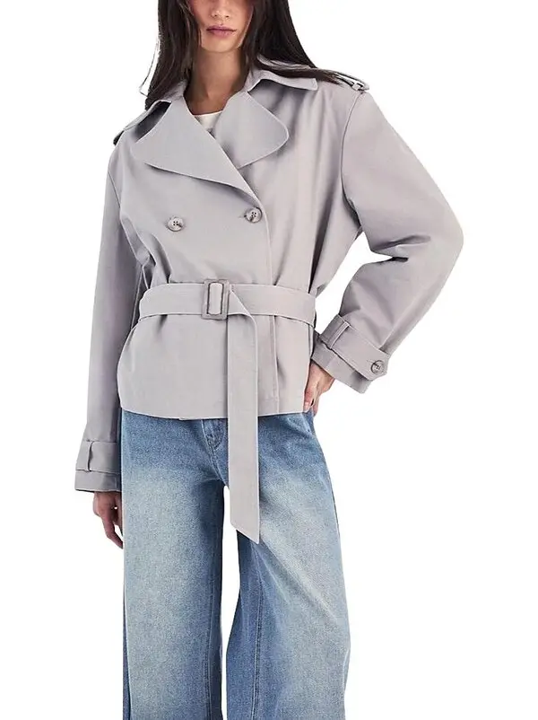 Nasty Gal Double Breasted Short Trench Coat - Grey