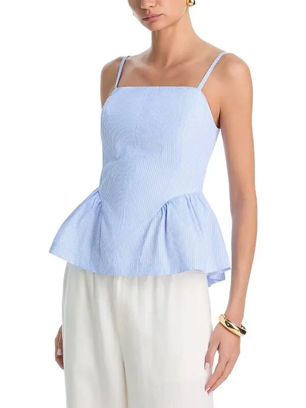 Aqua Peplum Top With Straps And Striped Print - Blue Strip