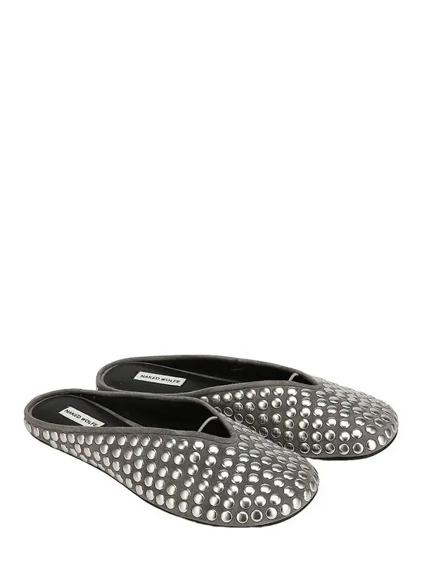 NAKED WOLFE Pippa Ballet Flats - Grey Studded Suede
