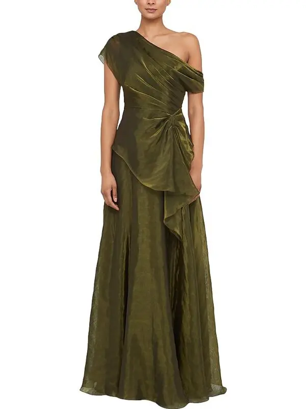 Theia Avalina Organza Lame Gown - Olive Gold