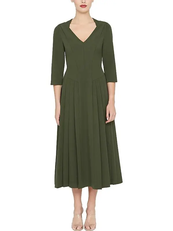 KAY UNGER Enola Tea Length Dress - Olive Green