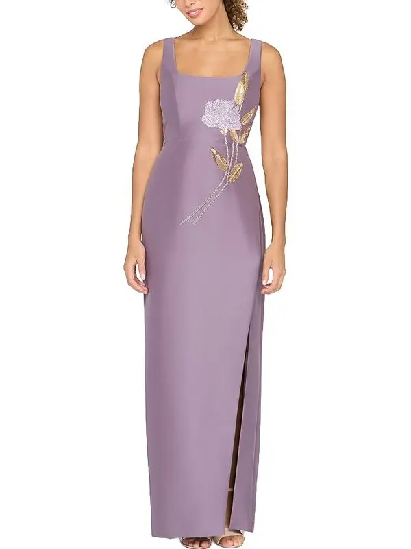 KAY UNGER Paloma Embellished Column Gown - Heather