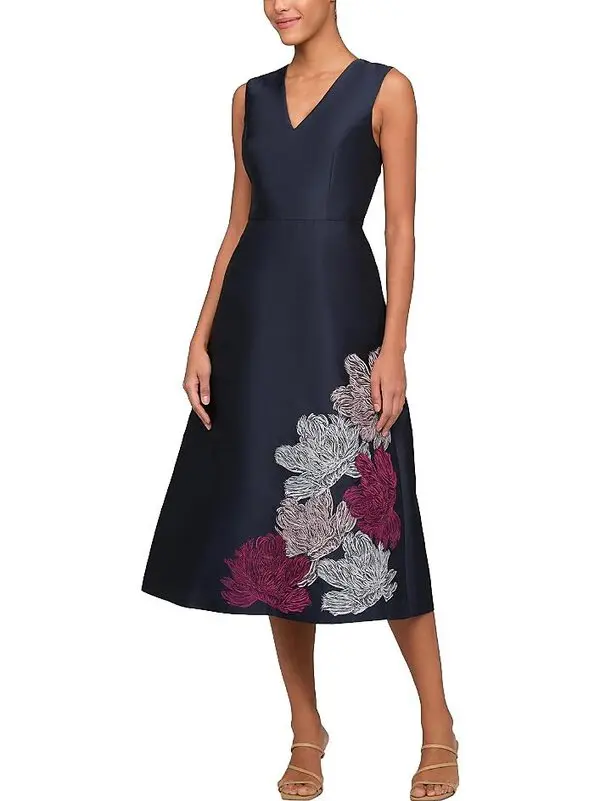 KAY UNGER Aria Tea Length Dress - Dark Blue
