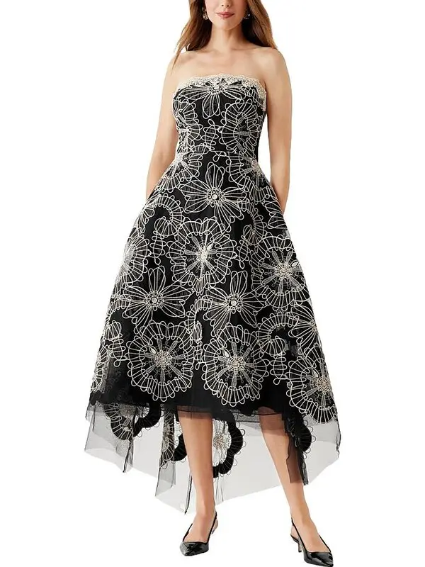 Rickie Freeman For Teri Jon Re-embroidered Tulle Dress - Black Ivory