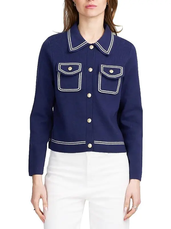 ELLE COLLECTION Fine Gauge Western Cardigan - Navy White