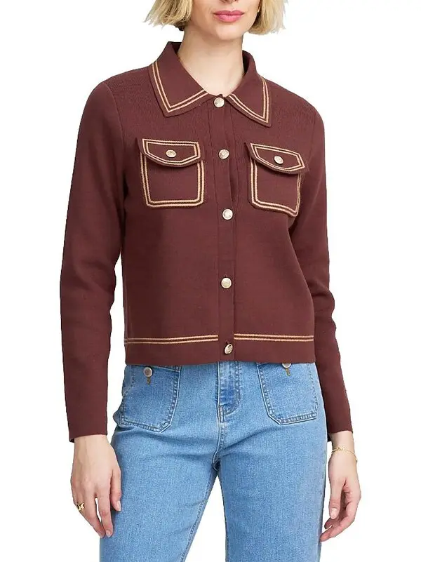ELLE COLLECTION Fine Gauge Western Cardigan - Russet Ivory