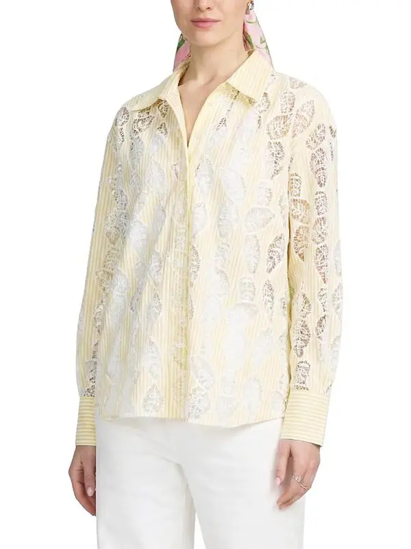 ELLE COLLECTION Lace Striped Shirt - Butter