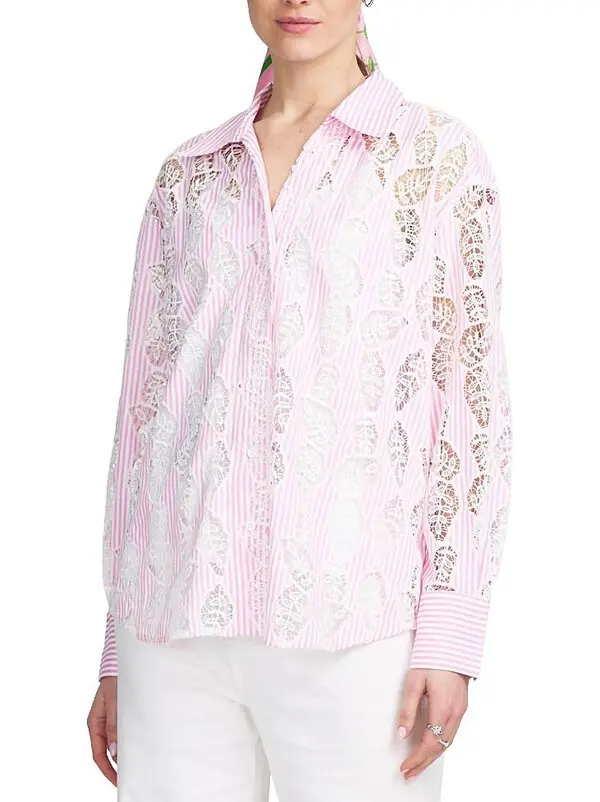 ELLE COLLECTION Lace Striped Shirt - Pink Multicolor