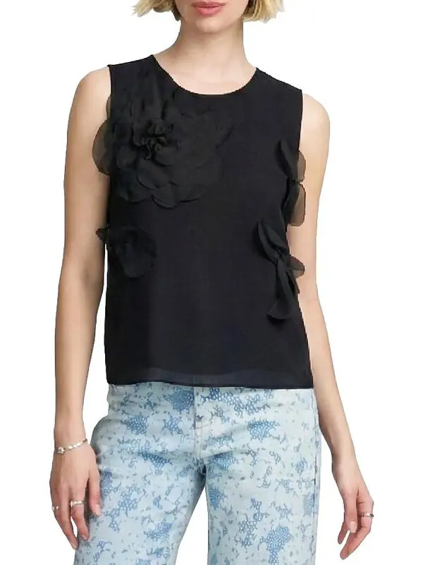 ELLE COLLECTION Floral Applique Shell - Black