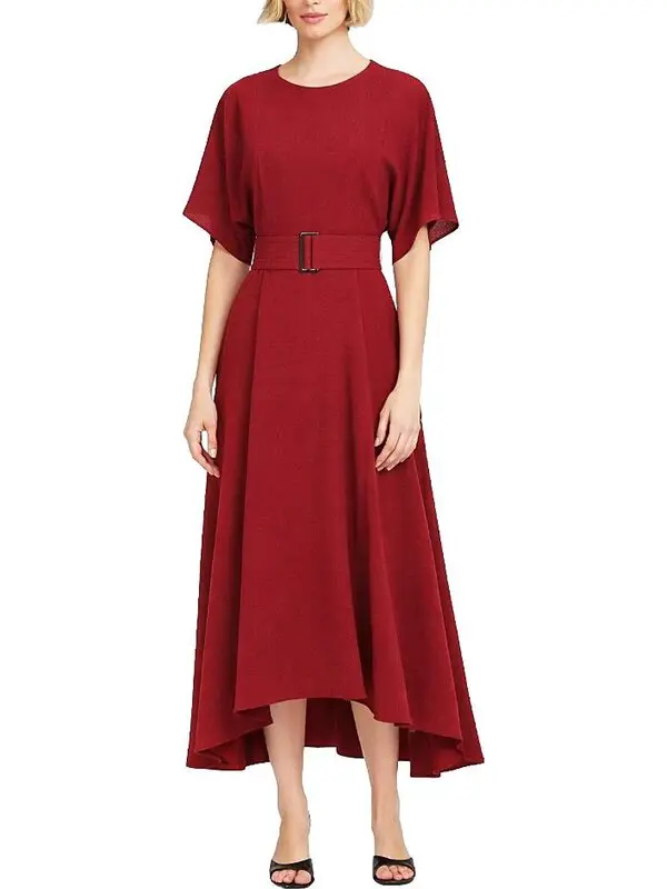 ELLE COLLECTION Belted Midi Dress - Wine