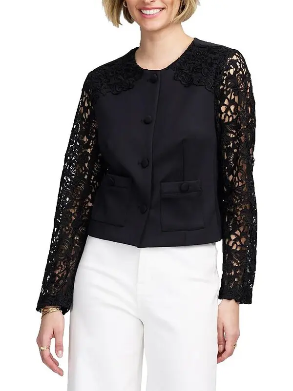 ELLE COLLECTION Lace Satin Jacket - Black