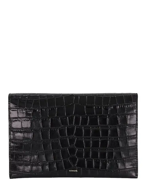 Vince Croco Embossed Leather Bifold Clutch - Black