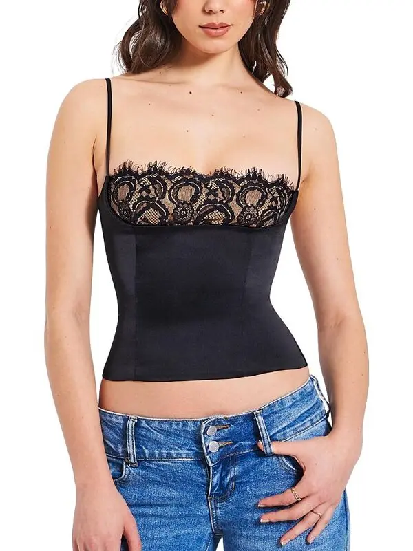 MISS CIRCLE Padma Satin Lace Bustier Corset Top - Black