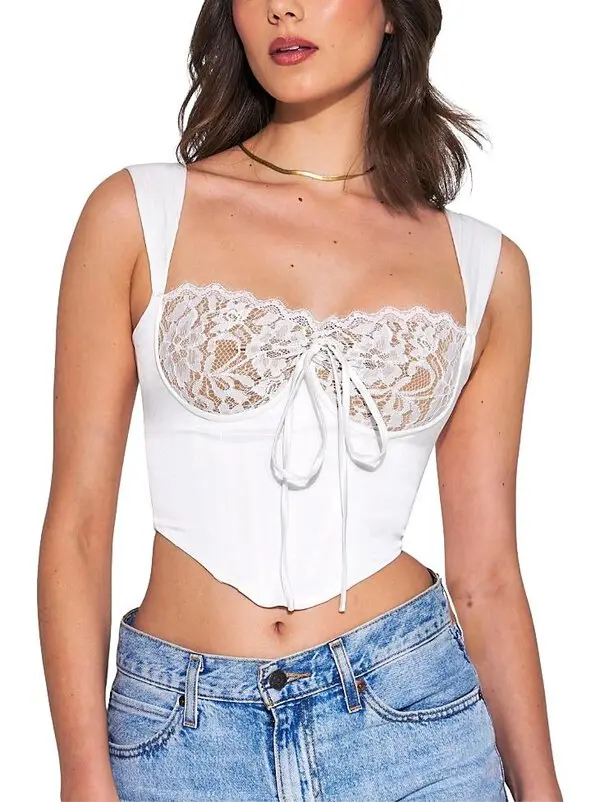 MISS CIRCLE Everly Lace Satin Corset Top - White