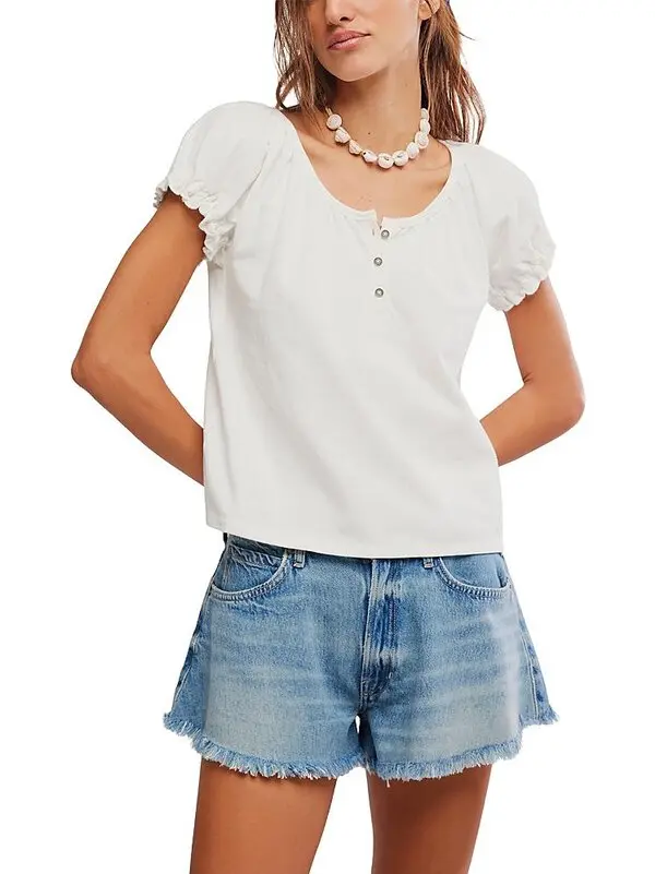 Free People Issa Puff Sleeve Tee - Clean Ivory