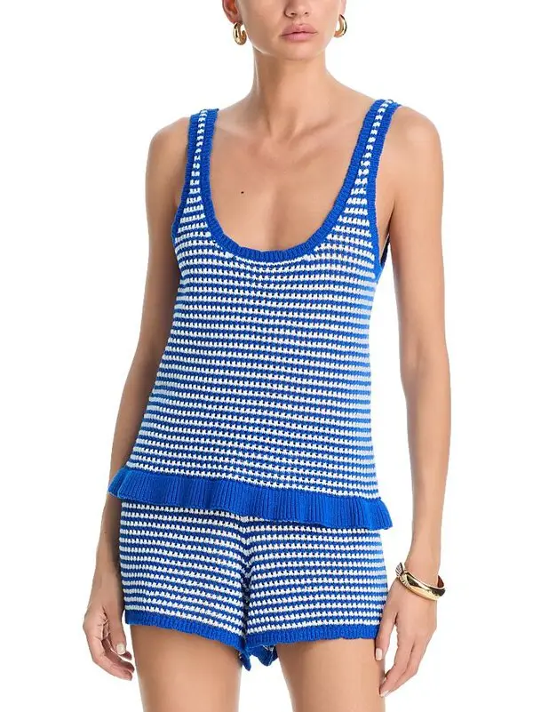 Aqua Stripe Crochet Tank - Blue/white