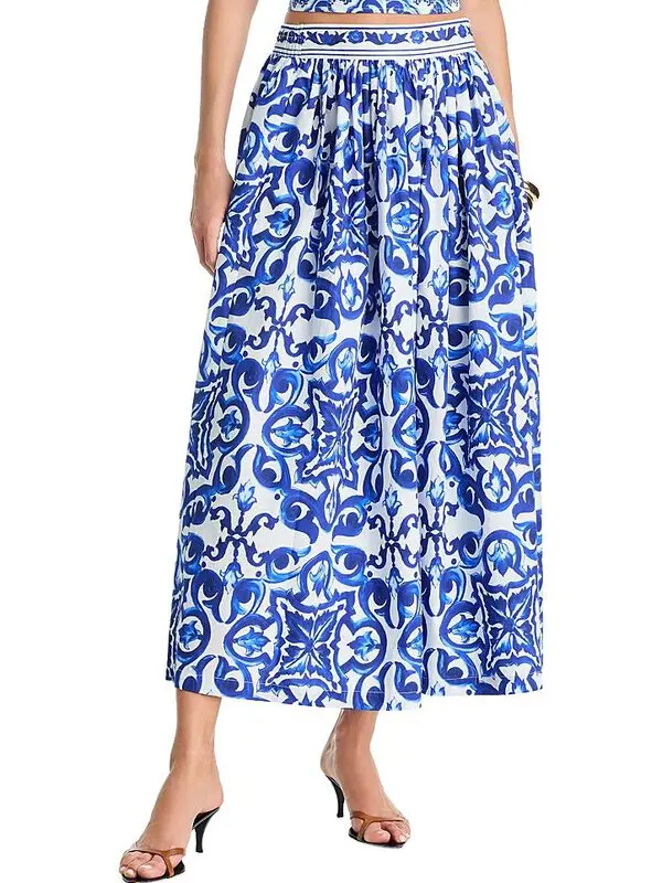 Aqua Tile Print Midi Skirt - Blue Tile