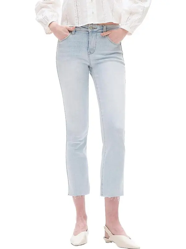 BAYEAS High Rise Straight Leg Raw Edge Denim Jeans - Wathet