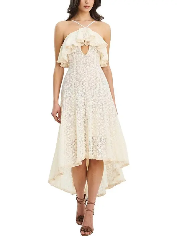 MISS CIRCLE Idra Lace Trim Crochet Midi Trailing Dress - White