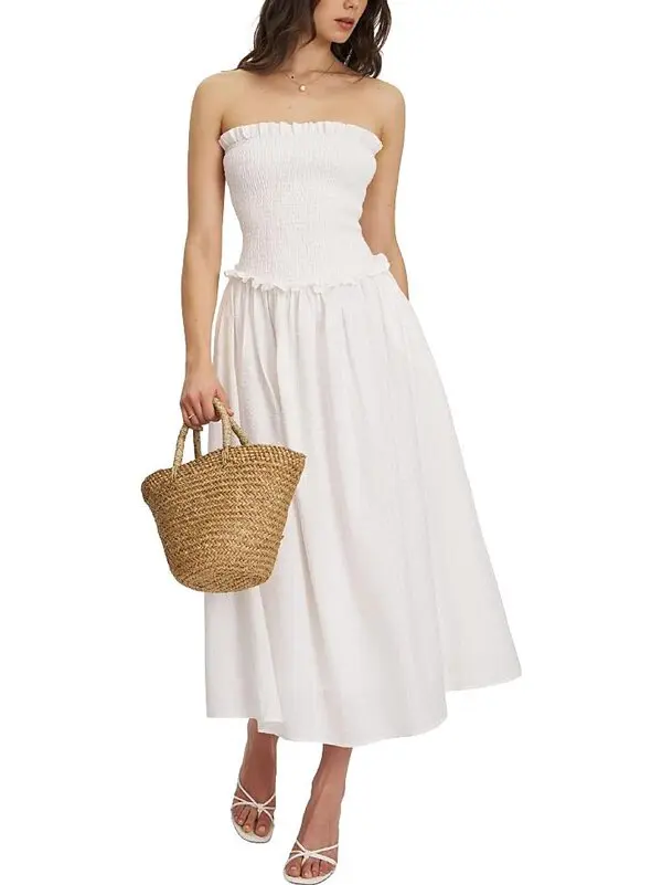 MISS CIRCLE Quadiya Smock Top Strapless Drop Waist Midi Dress - White