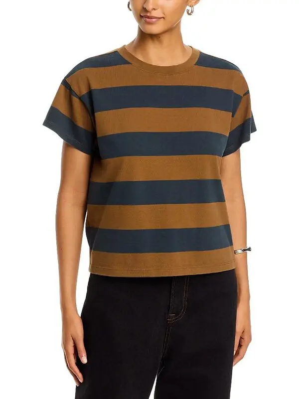 Rag & Bone Kelly Stripe Boxy Jersey Tee - Cocoa Multi