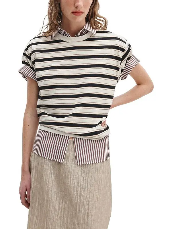 Rag & Bone Kelly Stripe Boxy Jersey Tee - Cream Multi