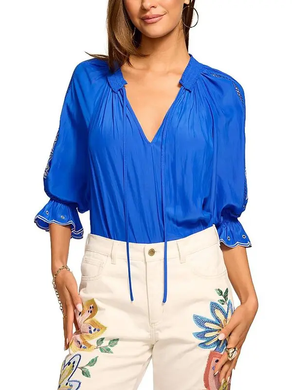 Ramy Brook Haven Lattice Trim Top - Capri Blue