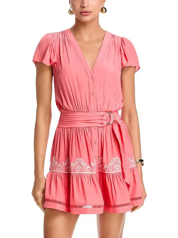 Ramy Brook Aster Belted Mini Dress - Coral