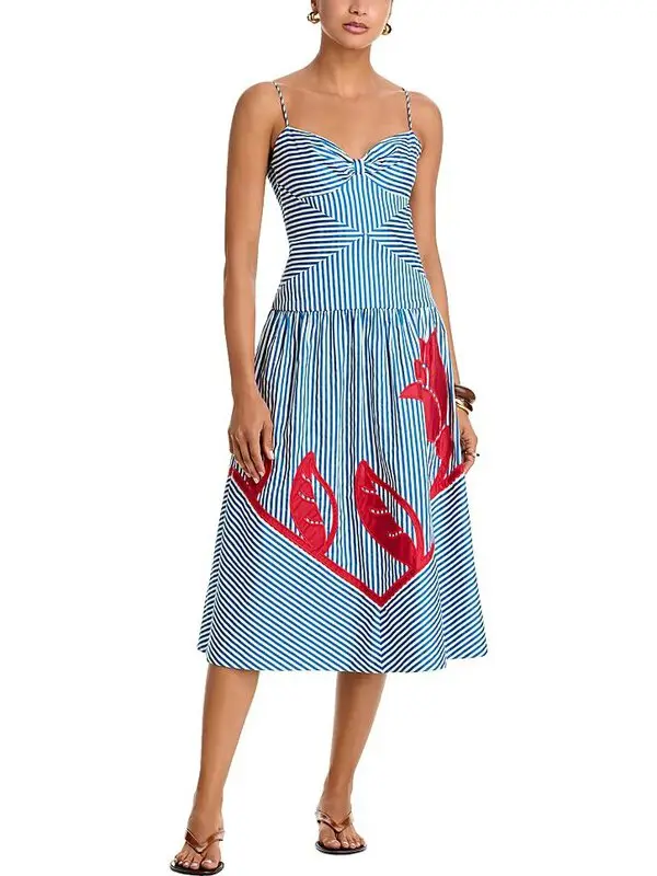 Farm Rio Striped Sleeveless Midi Dress - Sky Stripe