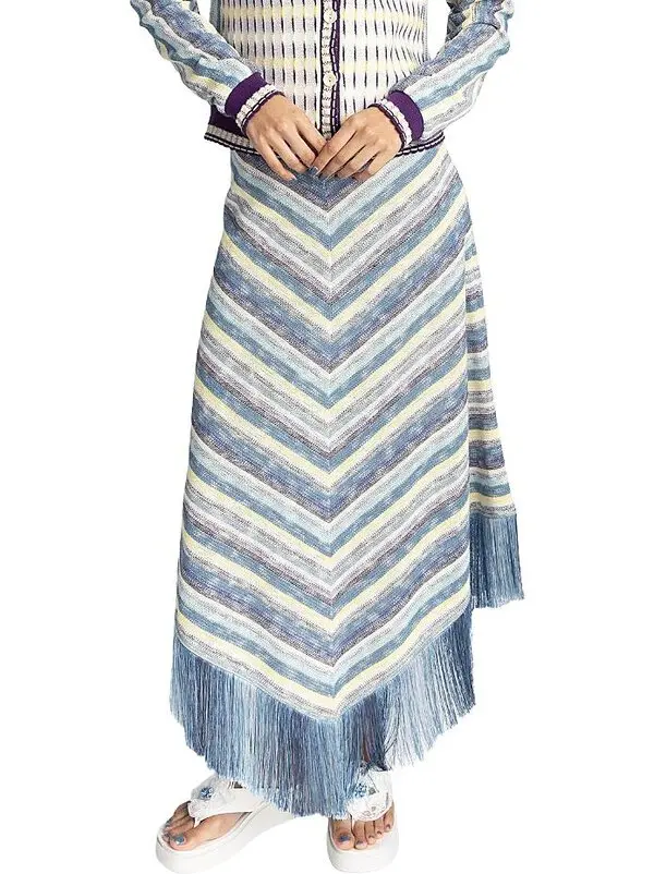 Anna Sui Serape Knit Fringe Skirt - Denim Multi