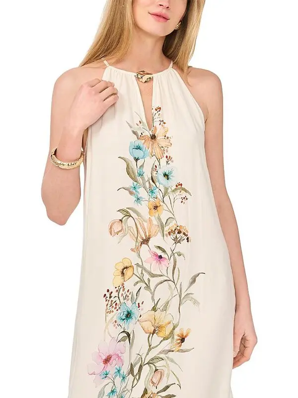 Vince Camuto High Neck Flowy Maxi Dress - Antique White