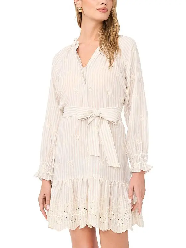 Vince Camuto Striped Ruffled Mini Dress - Birch