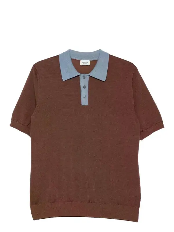 GALLIA Buttoned Short-sleeve Polo Shirt - Brown