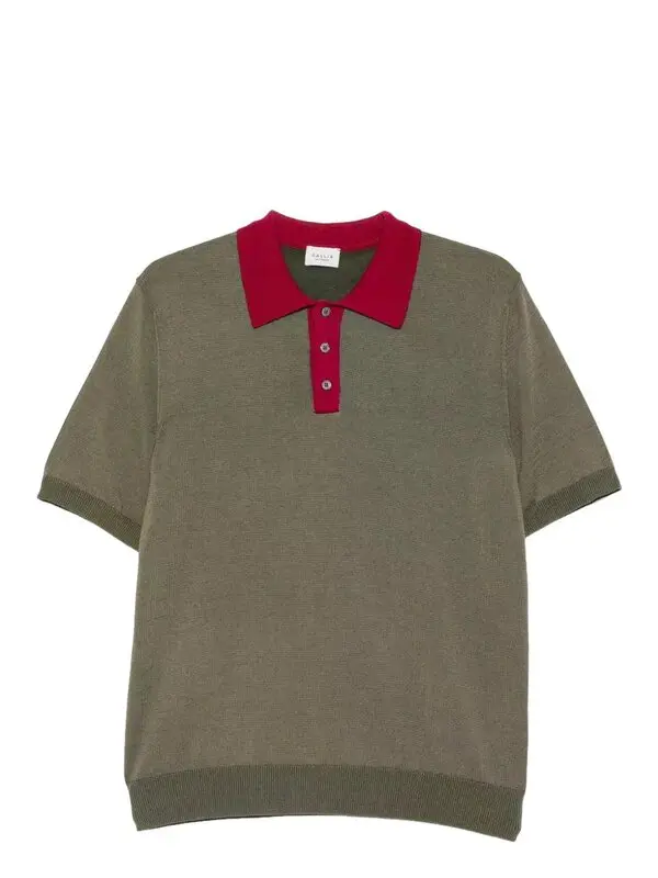 GALLIA Short-sleeve Buttoned Polo Shirt - Green