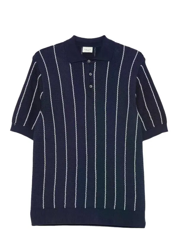 GALLIA Striped Buttoned Polo Shirt - Blue