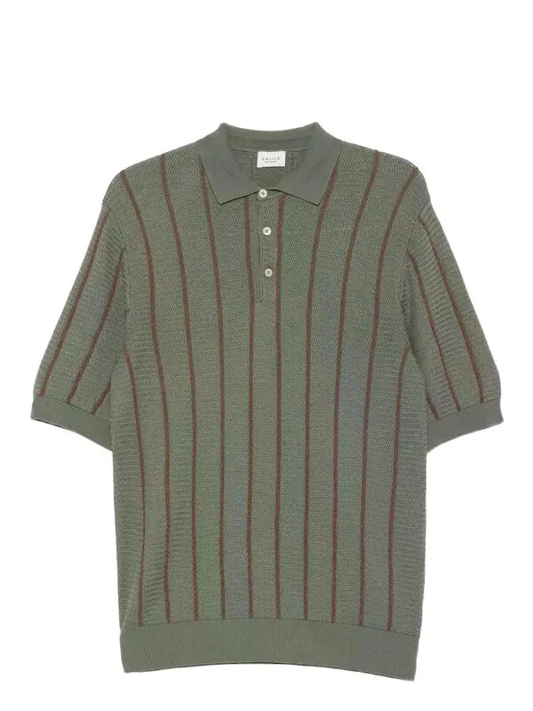 GALLIA Striped Buttoned Polo Shirt - Green