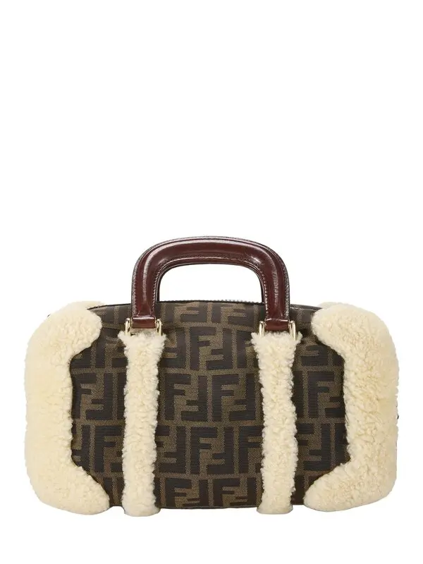 Fendi Zucca Shearling Boston Bag - Brown