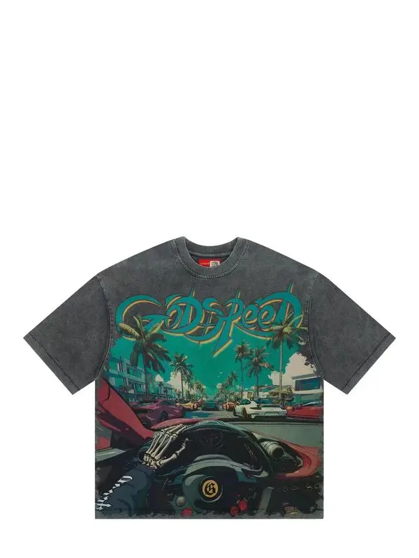 GODSPEED Graphic-print Washed T-shirt - Grey