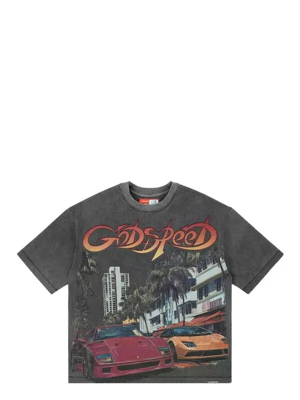 GODSPEED South Beach Drive Miami Superrun Graphic-print Acid-wash T-shirt - Grey