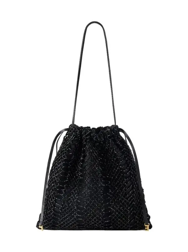 Elisabetta Franchi Beaded-mesh Bucket Shoulder Bag - Black