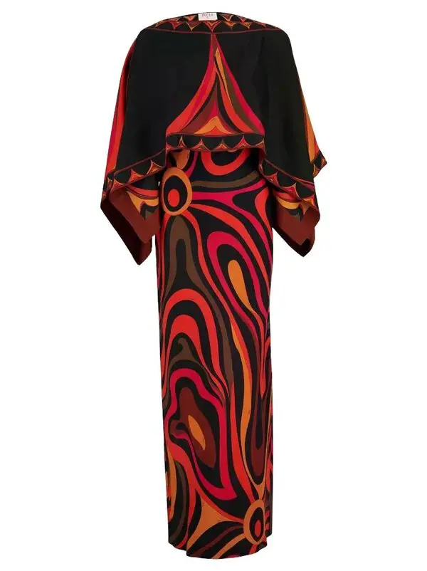Emilio Pucci Marmo Print Cape-overlay Maxi Dress - Black
