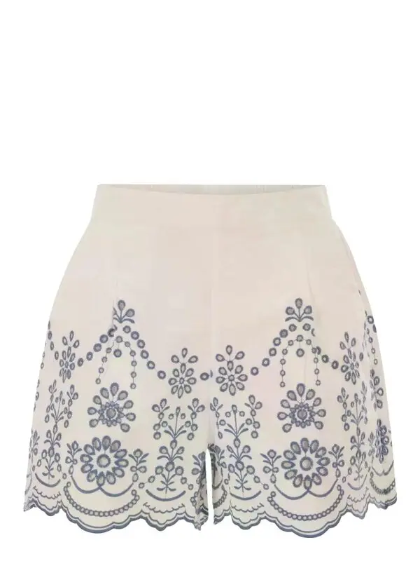 MC2 SAINT BARTH Broderie Anglaise Scalloped Hem Shorts - Neutrals