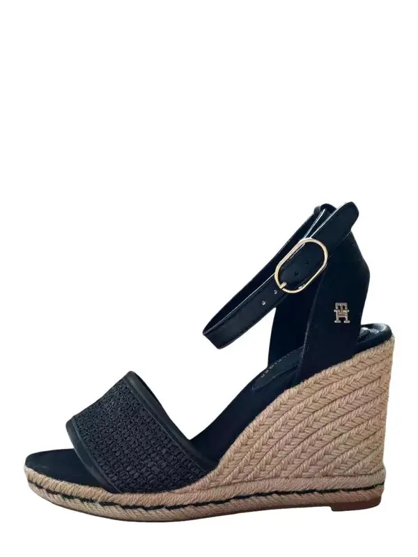 Tommy Hilfiger Woven Wedge Sandals - Black