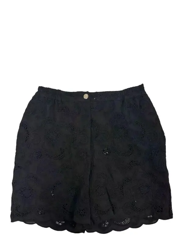MERCI Lace Scalloped-hem Shorts - Black